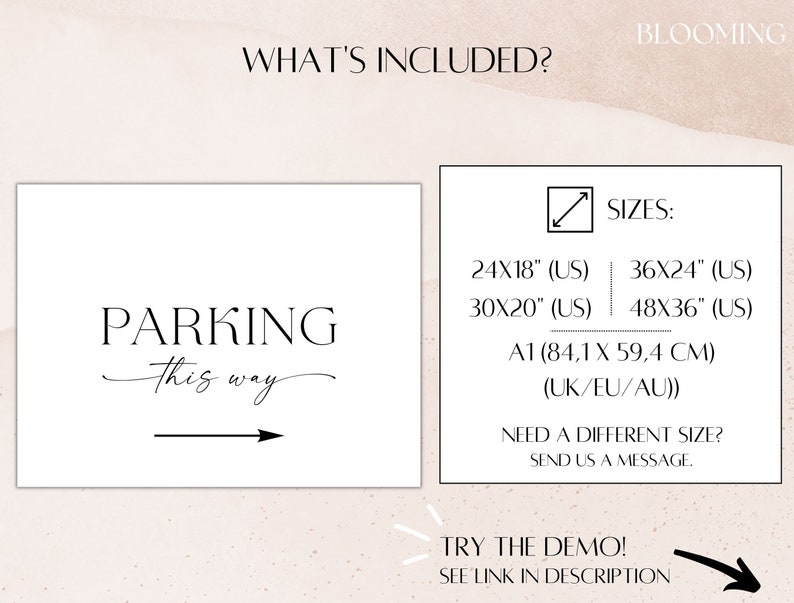 Wedding Parking Sign, Arrow Parking Sign Template, Editable Printable ...