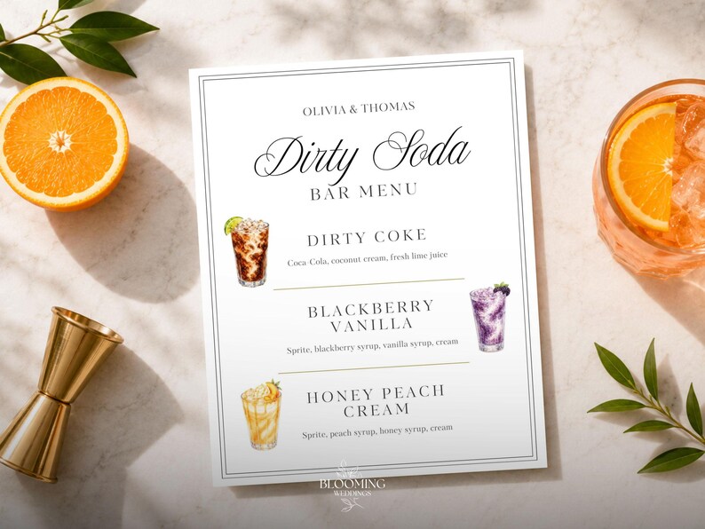 Dirty Soda Bar Menu Template, Wedding Drink Station, Party Drinks Sign ...