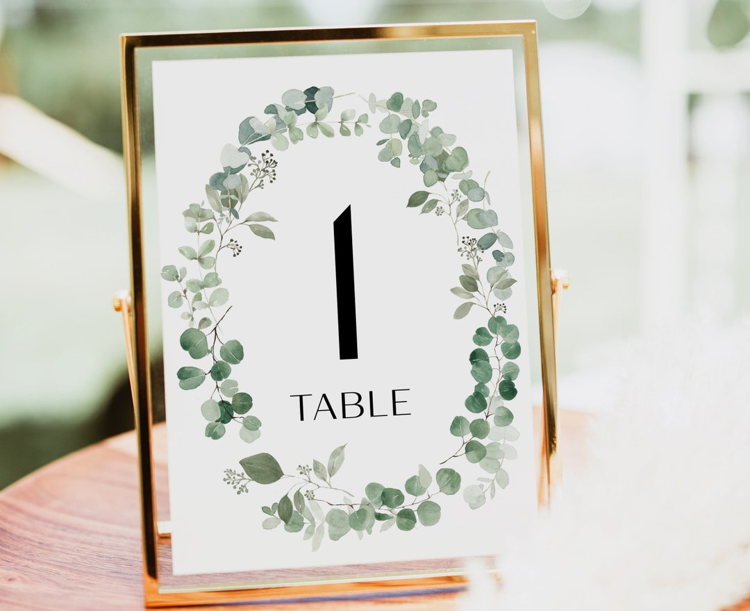 Eucalyptus Table Numbers Template, Greenery Wedding Table Number ...
