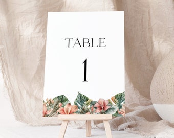 Tropical Table Numbers Template, Wedding Table Number Card Instant ...
