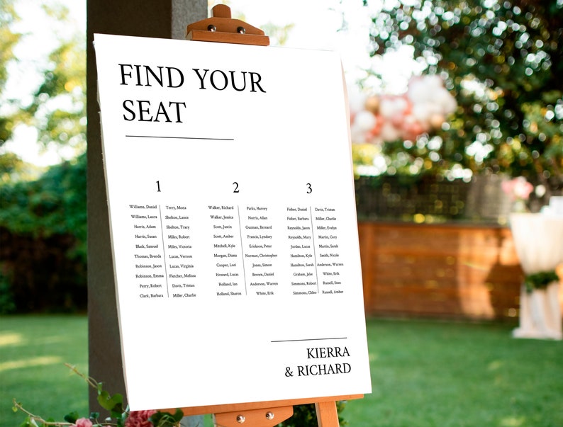 Minimalist Wedding Seating Chart Wedding Template Modern - Etsy