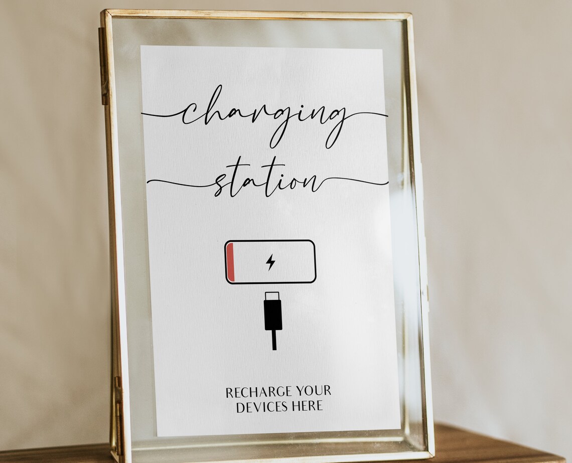 Charging Station Sign, Charging Bar Sign Template, Party Charging ...