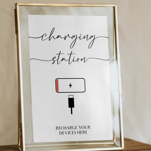 Charging Station Sign, Charging Bar Sign Template, Party Charging ...