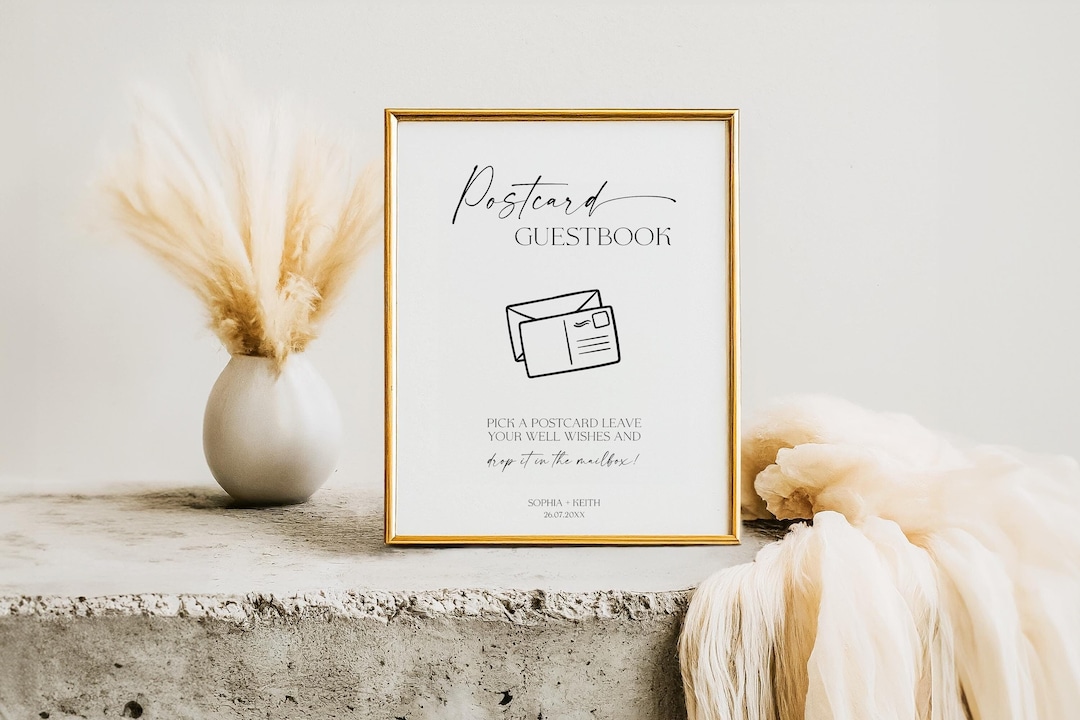 Postcard Guest Book Sign Template, Unique Guest Book for Wedding ...