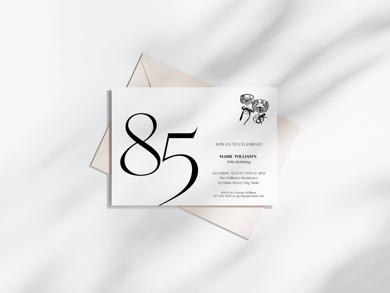 85th Birthday Invitation Template, Modern 85th Invitations, Editable ...