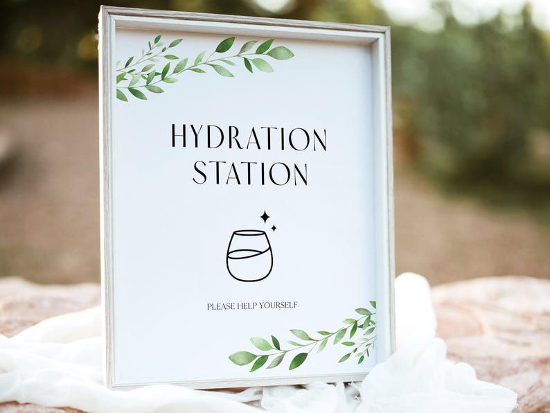 Greenery Hydration Station Wedding Sign, Printable Template Water ...