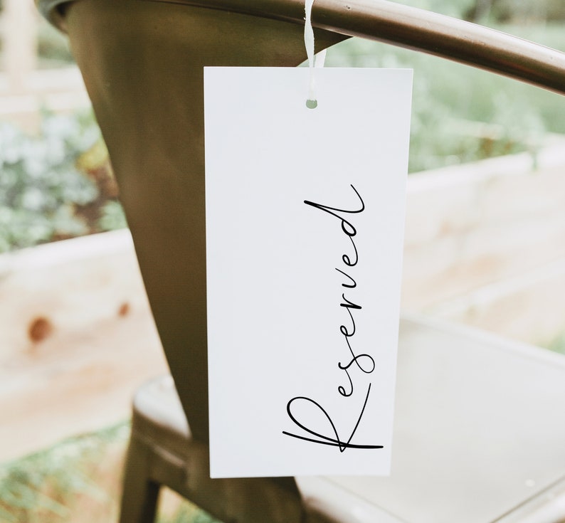 Reserved Seat Sign Template, Chair Signs for Wedding, Modern Printable ...