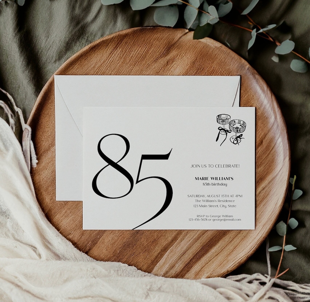 85th Birthday Invitation Template, Modern 85th Invitations, Editable ...