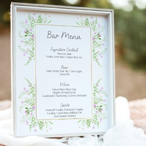 Floral Bar Menu Template, 8x10" Elegant Wildflower Bar Menu Sign, Drink ...
