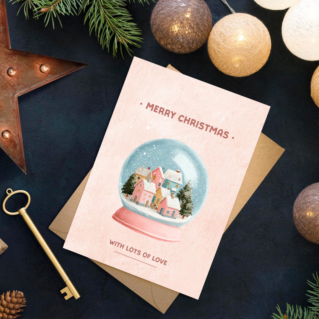 Editable Snow Globe Christmas Card Template, Templett Digital Holiday ...