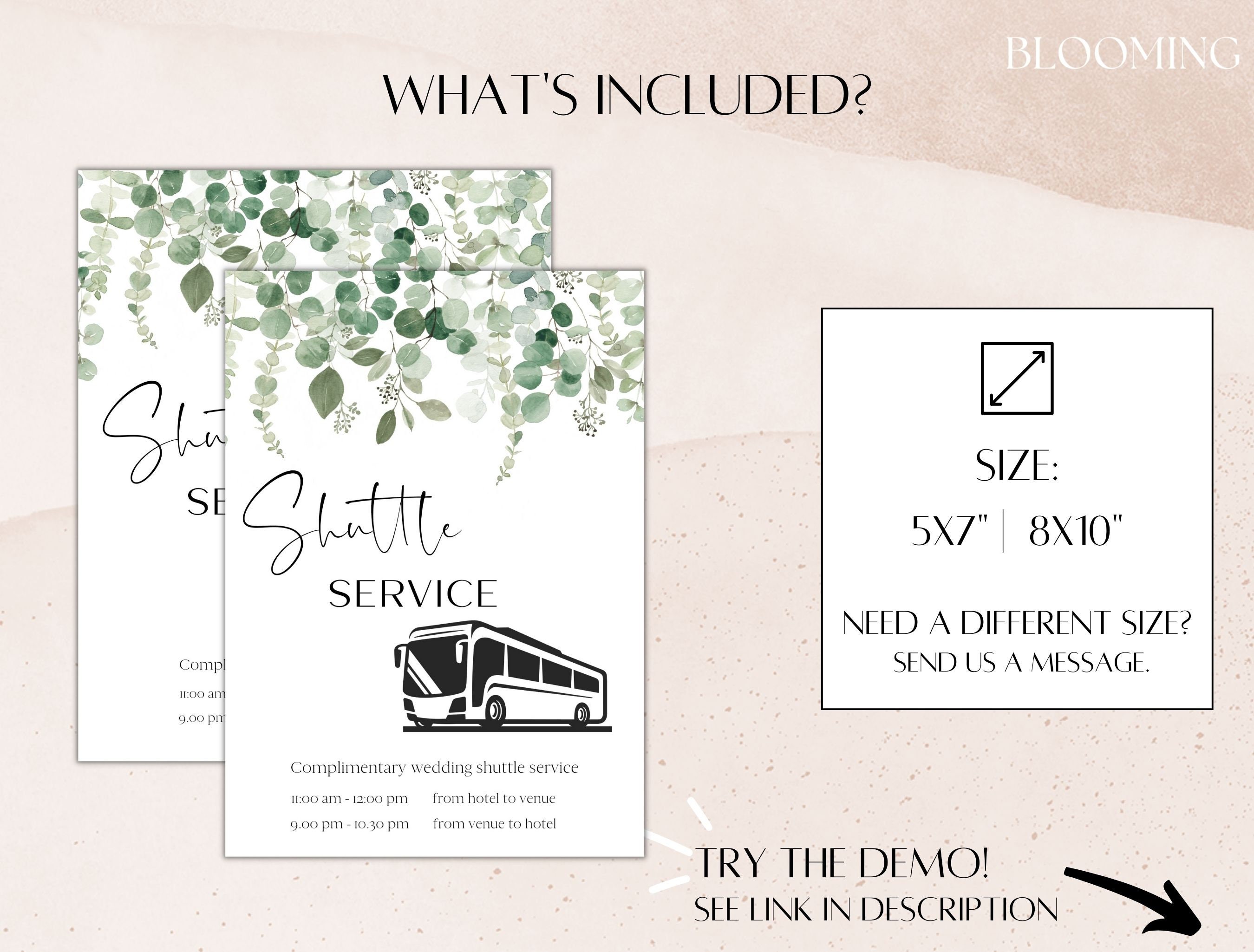 Eucalyptus Shuttle Sign Wedding Template, Wedding Transportation Sign ...