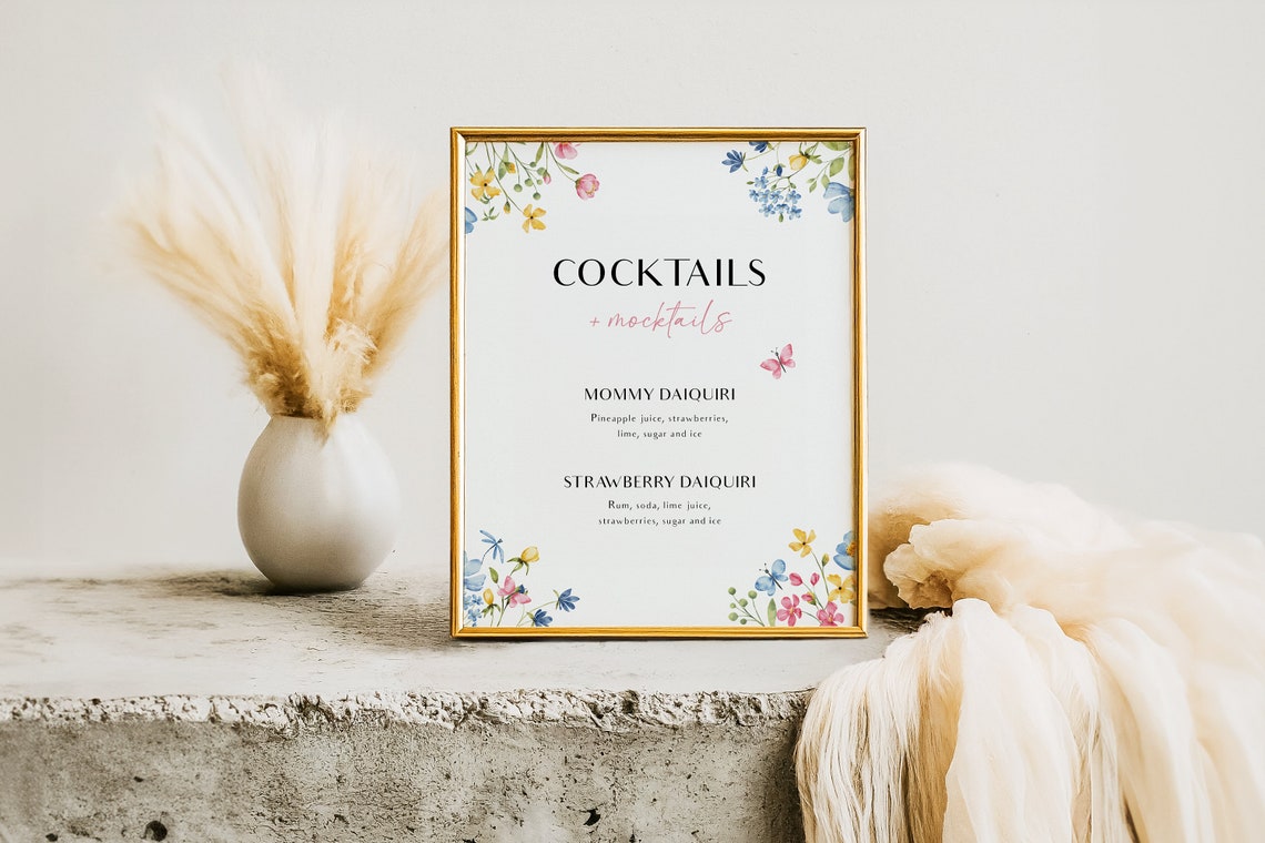 Baby in Bloom Drink Menu Template, Floral Bar Menu Sign, Editable ...