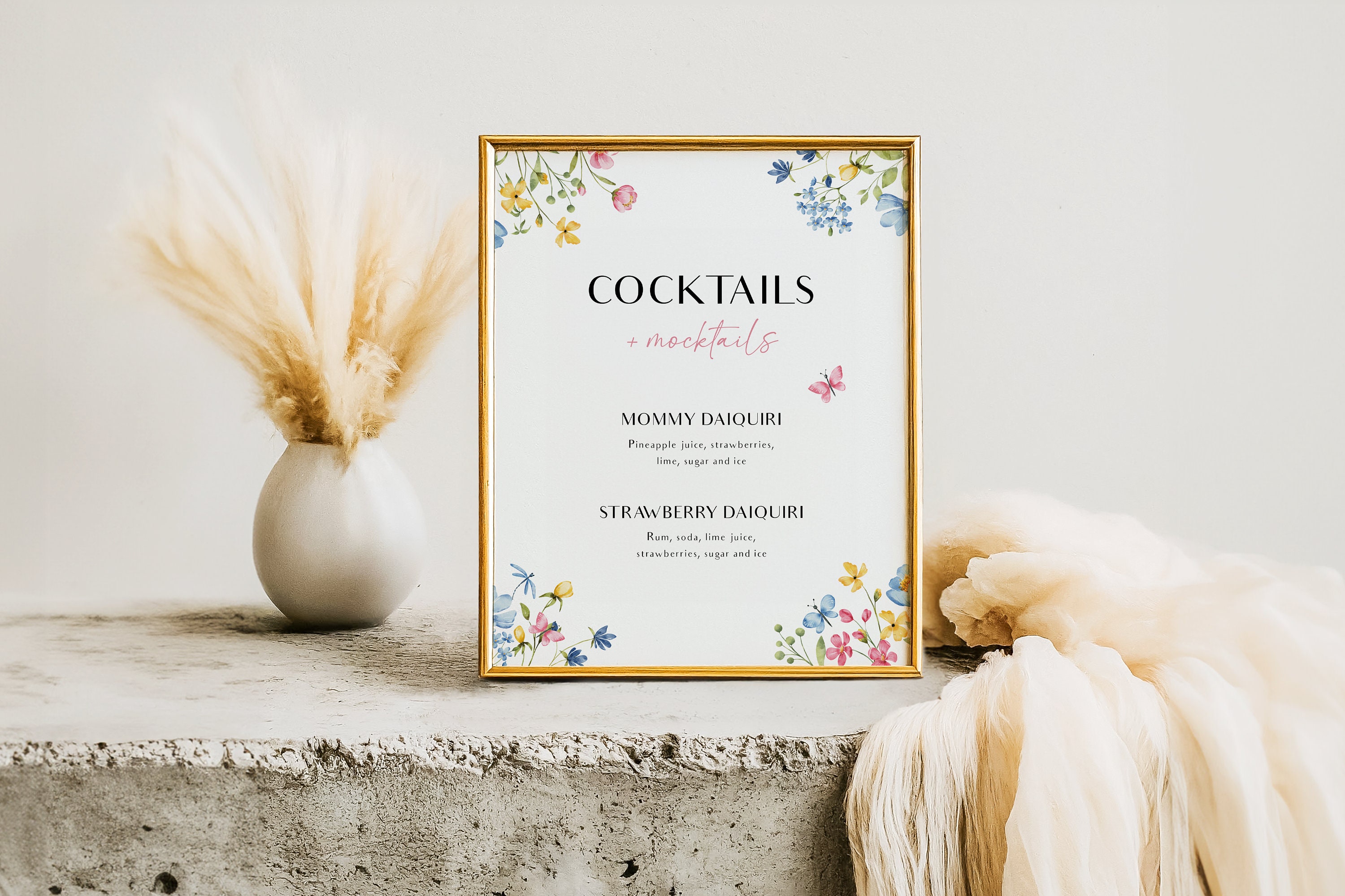 Baby in Bloom Drink Menu Template, Floral Bar Menu Sign, Editable ...