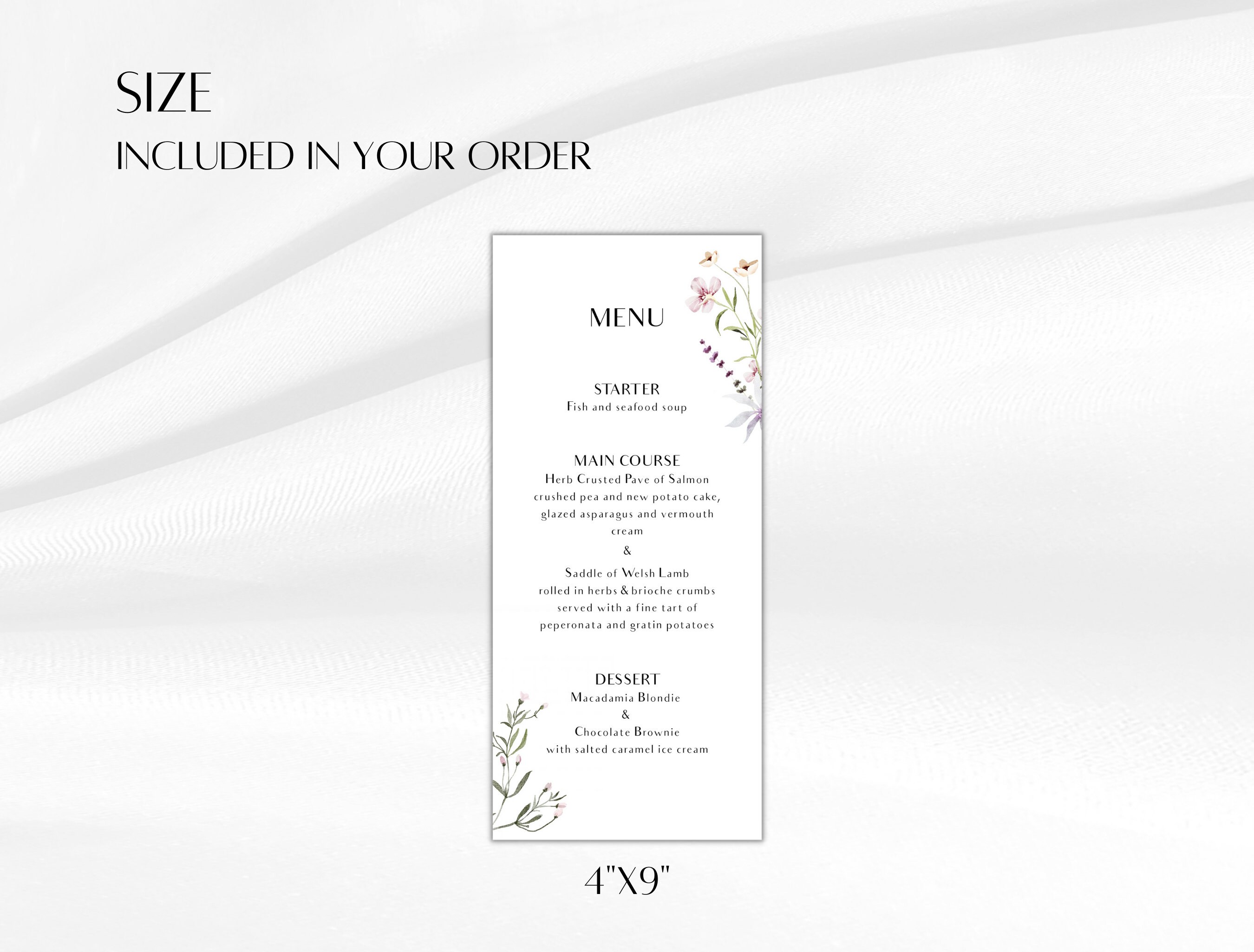 Wildflower Wedding Menu Template, Modern Menu Template, Elegant Floral ...
