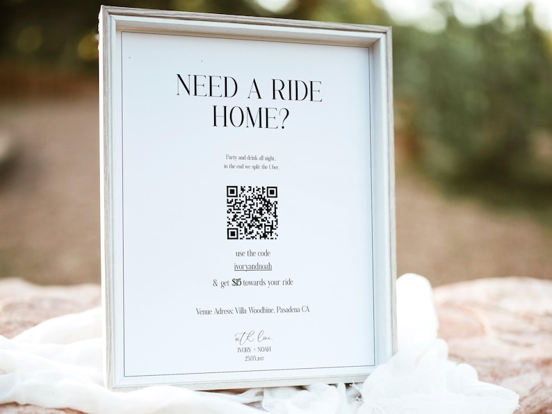 Need A Ride Home Sign Template, Uber Sign Promo Code, Editable Wedding ...
