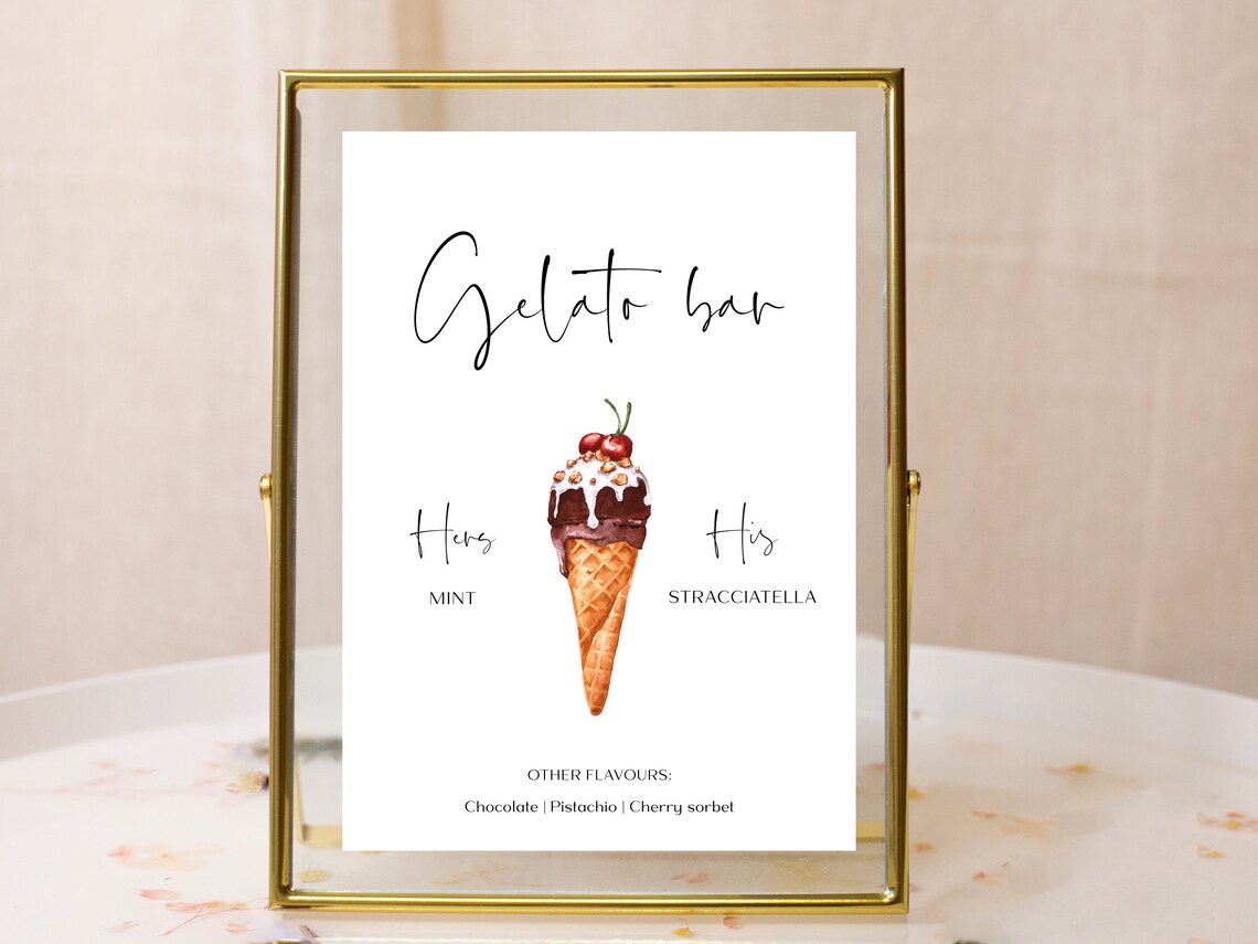 Ice Cream Bar Sign Template, Gelato Station Printable, Modern Wedding ...