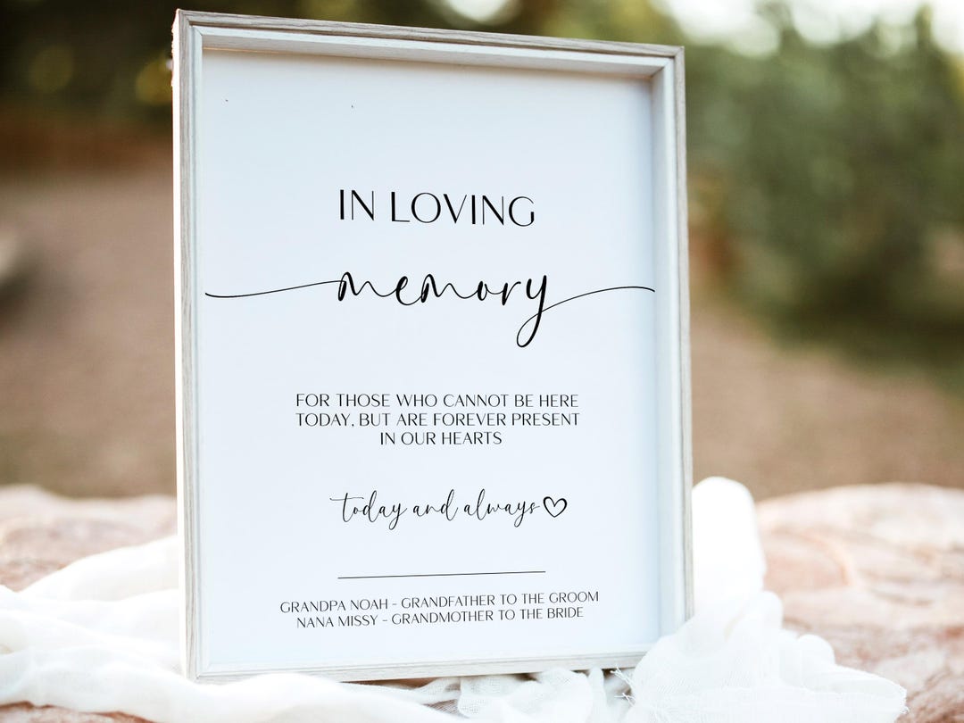 In Loving Memory Sign Template, Wedding Sign, Wedding Memory Sign ...