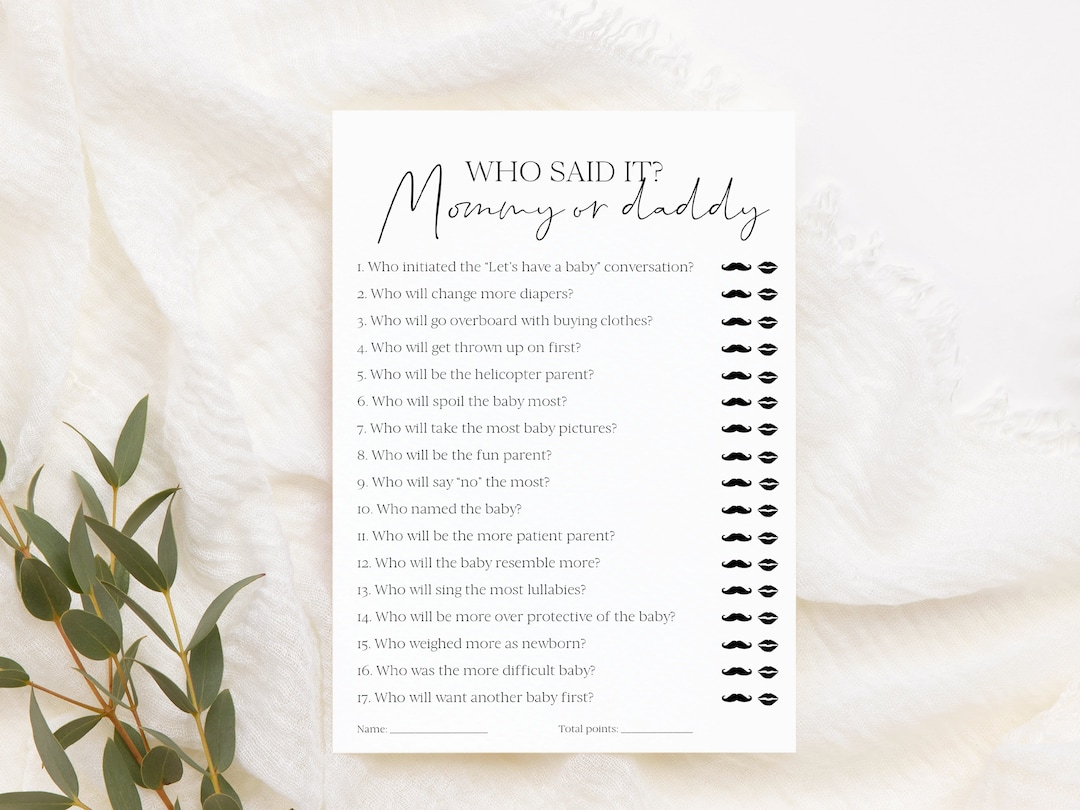 Guess Who Said It Game, Mommy or Daddy Baby Shower Game, Template ...