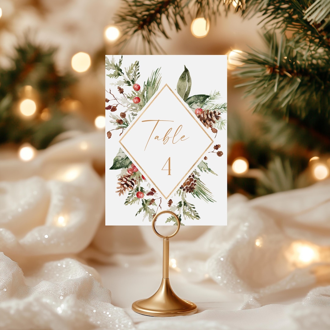 Christmas Table Number Sign Template, Winter Wedding, Table Number ...