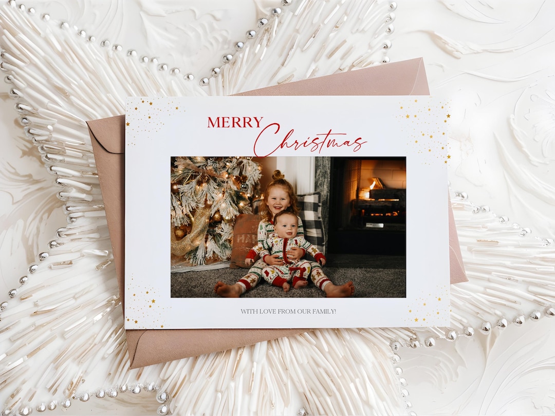 Christmas Card Custom Photo, Modern Photo Christmas Card Template ...