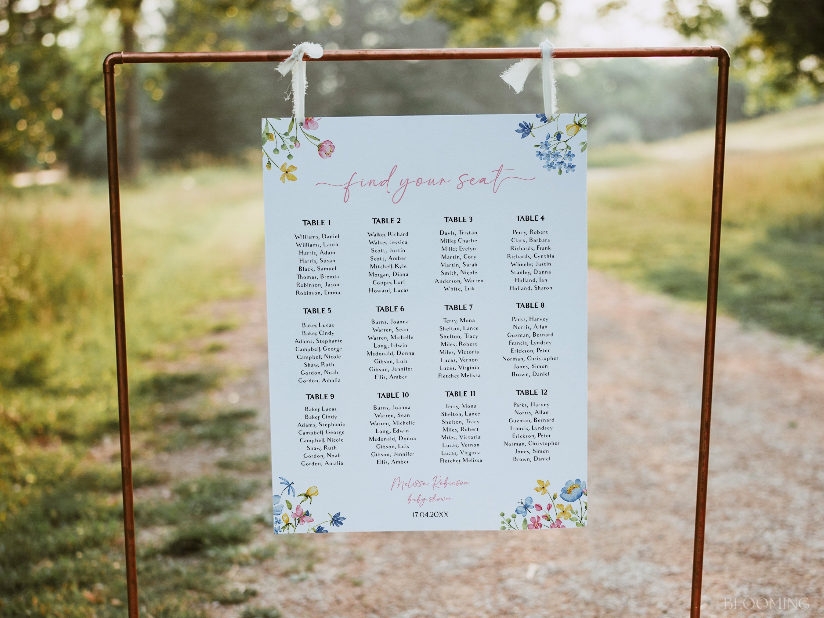 Baby in Bloom Seating Chart Sign Template, Floral Find Your Seat Sign ...