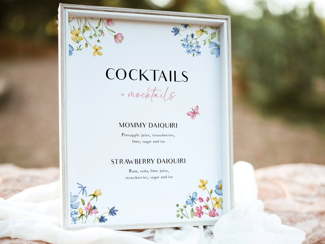 Baby in Bloom Drink Menu Template, Floral Bar Menu Sign, Editable ...