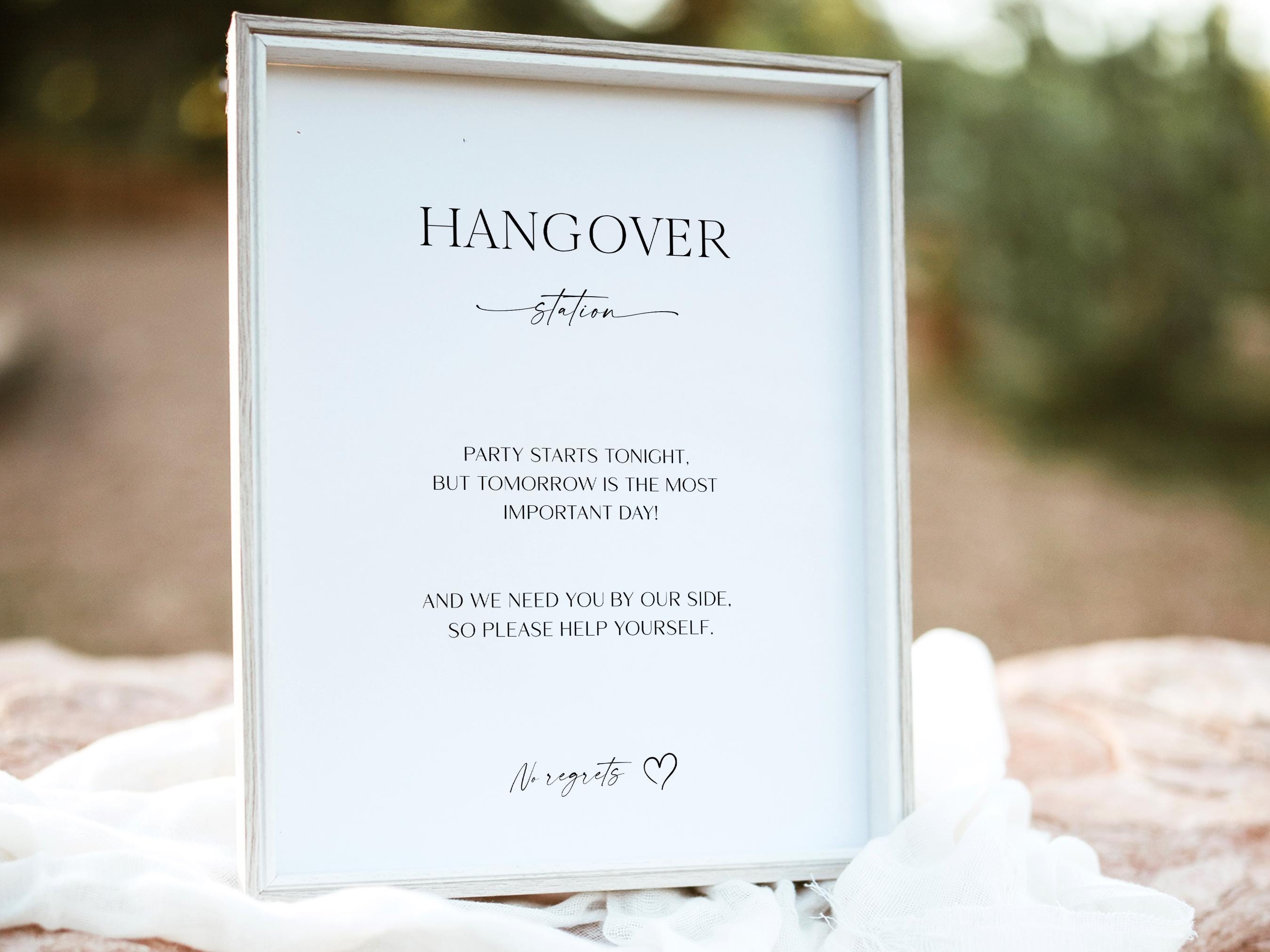 Hangover Kits Sign Template, Minimalist Wedding Hangover Bags ...