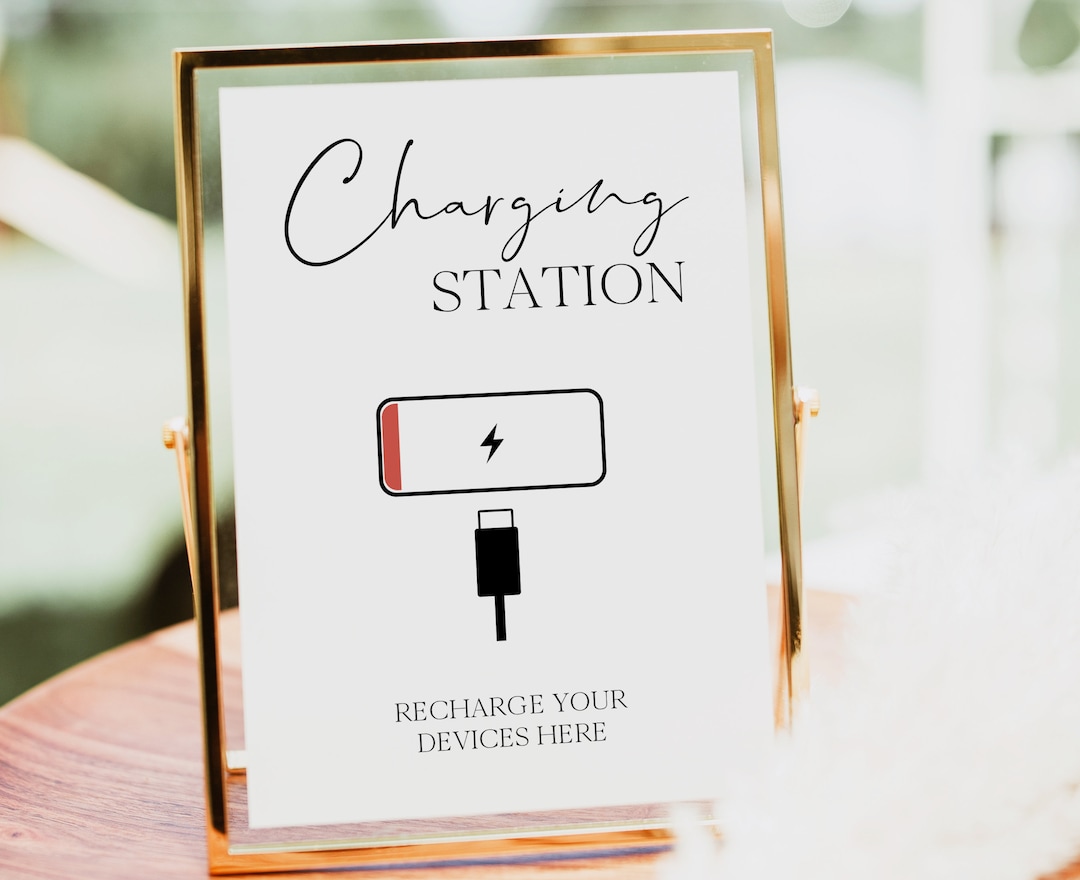 Charging Station Sign, Charging Bar Sign Template, Party Charging ...