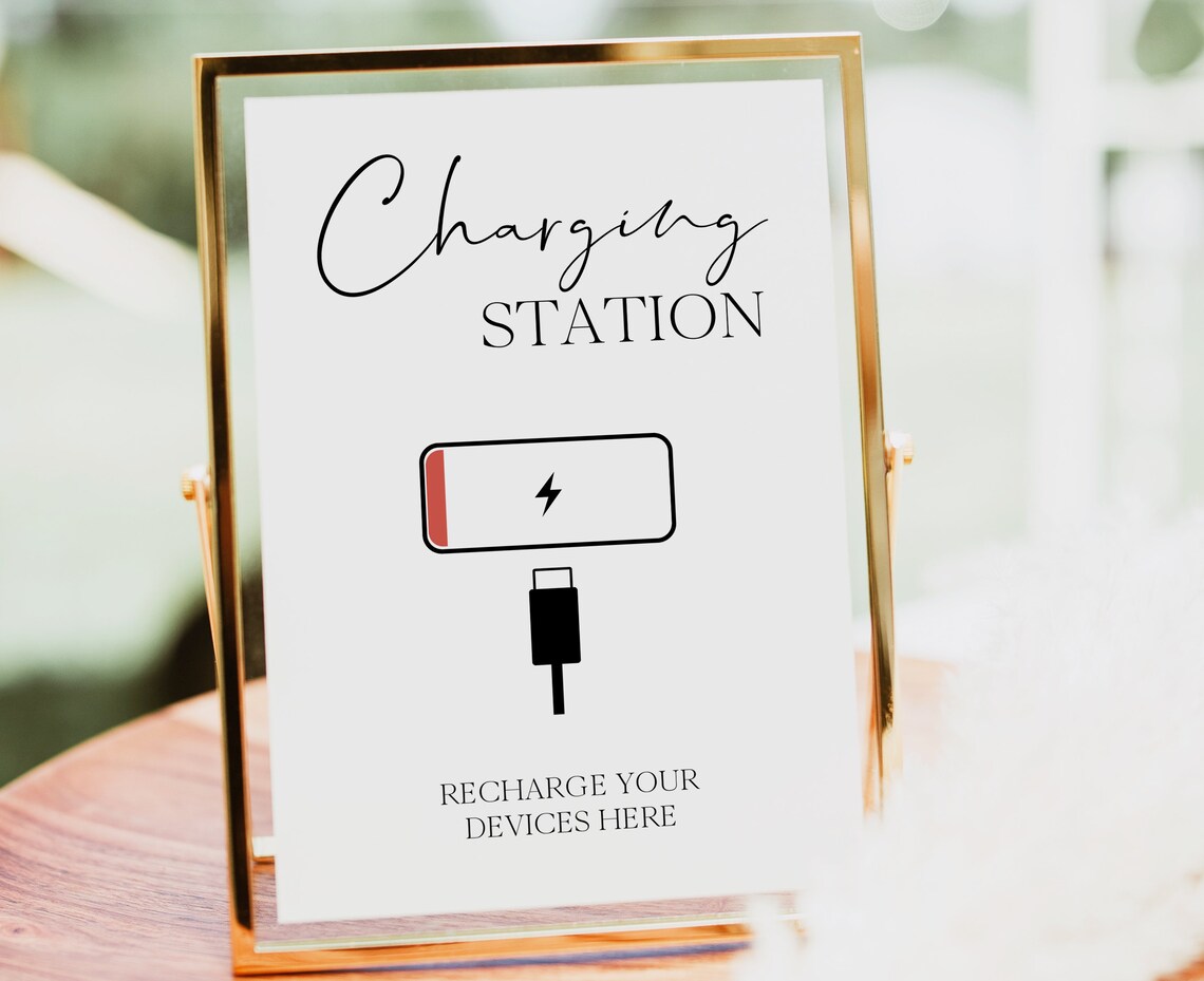 Charging Station Sign, Charging Bar Sign Template, Party Charging ...