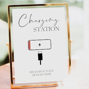 Charging Station Sign, Charging Bar Sign Template, Party Charging ...
