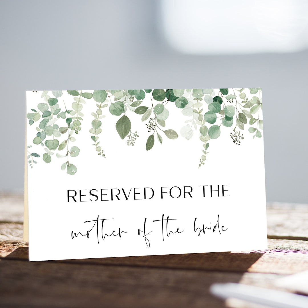 Eucalyptus Reserved Seat Sign for Wedding Ceremony, Folded Reserved ...