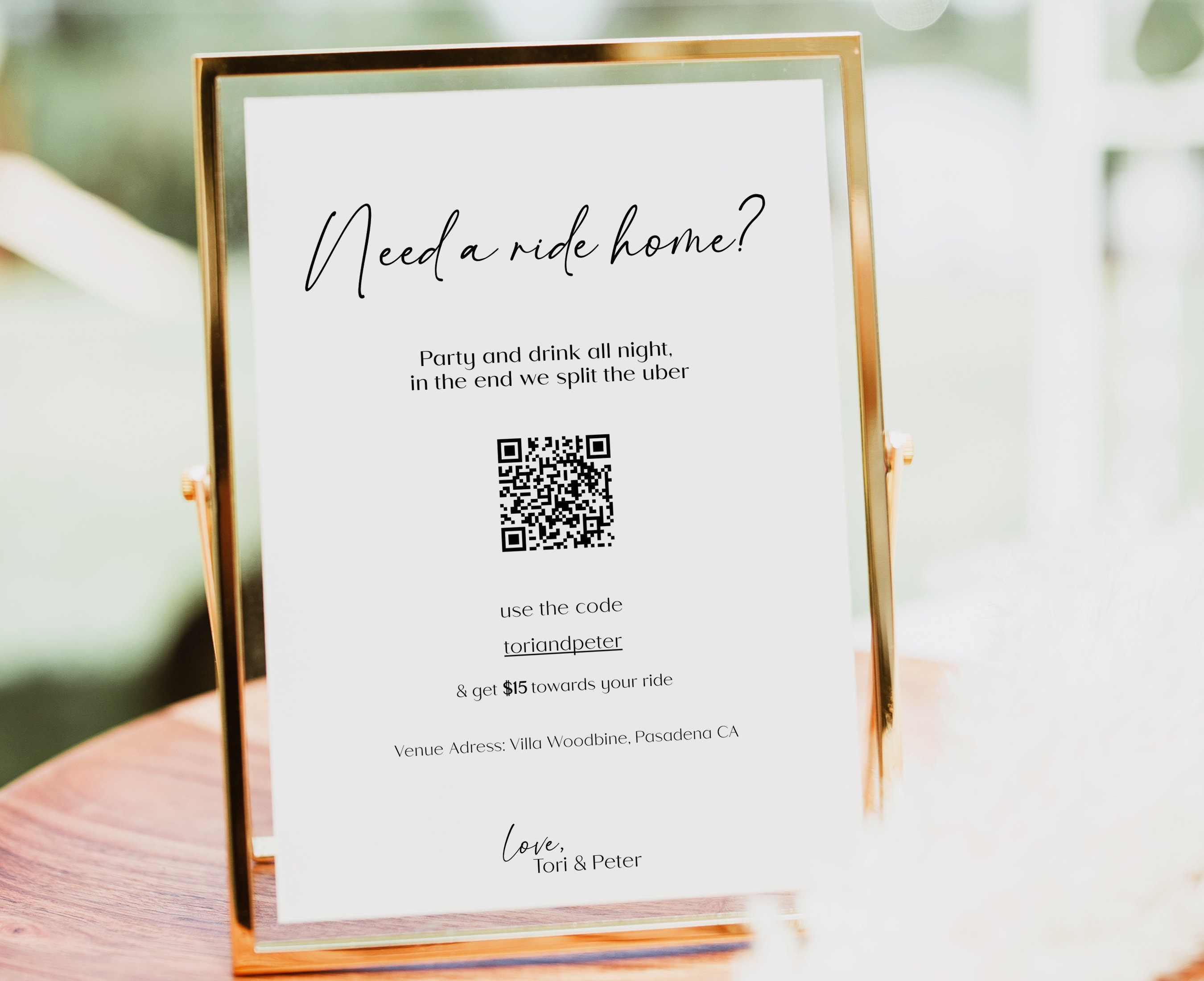 Need A Ride Home Wedding Sign Template, Uber Sign Promo Code, Editable ...