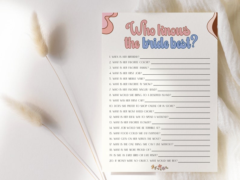 Who Knows the Bride Best Game Template, Minimalist Bridal Shower Game ...