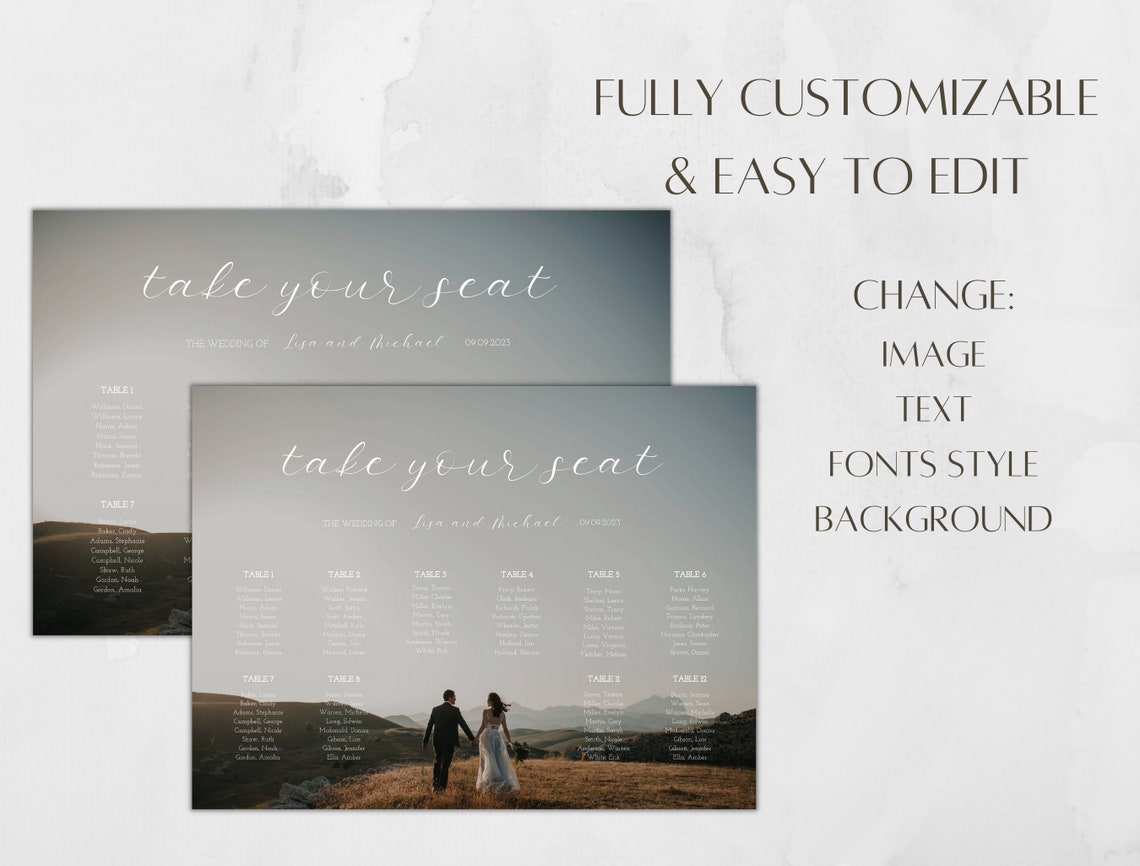 Wedding Photo Seating Chart Template Seating Chart Template - Etsy