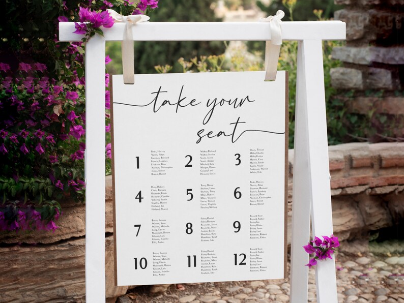 Wedding Seating Chart Template, Seating Chart Sign, Printable Seating ...