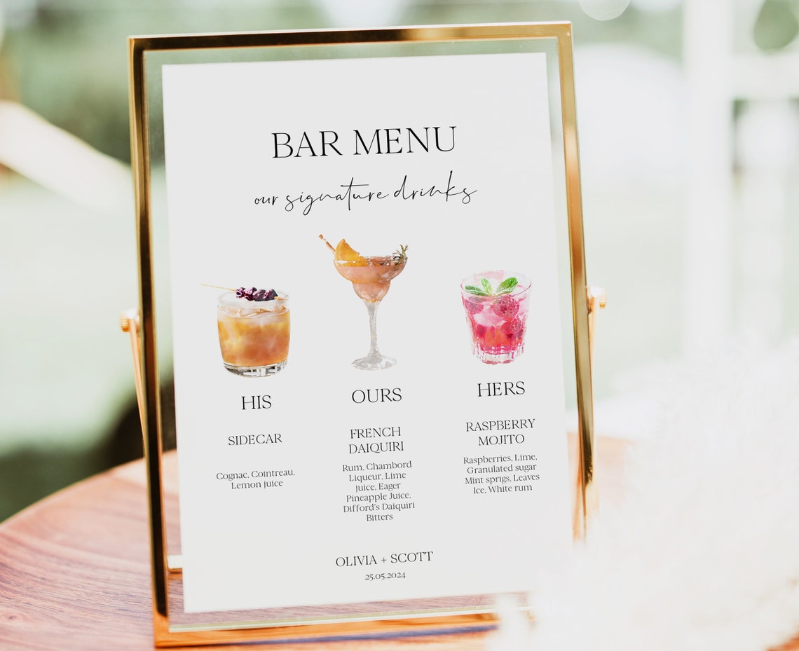 Signature Drink Sign for Wedding, His and Hers Drinks Sign, Minimalist ...