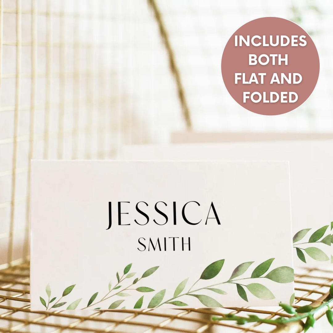 Greenery Place Card Template, Printable Modern Wedding Place Cards With ...
