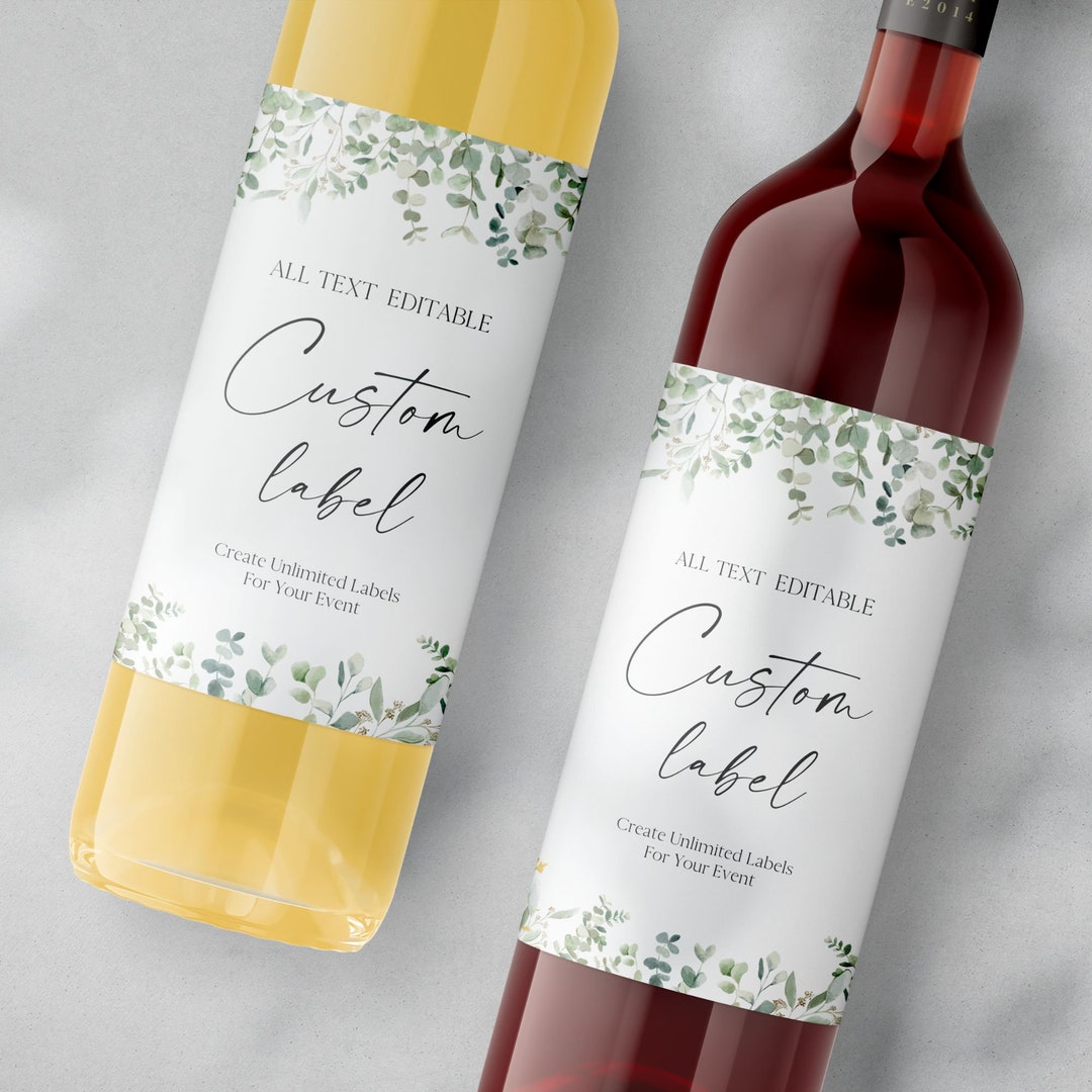 Eucalyptus Wine Label Template, Greenery Wine Labels Wedding, Editable ...