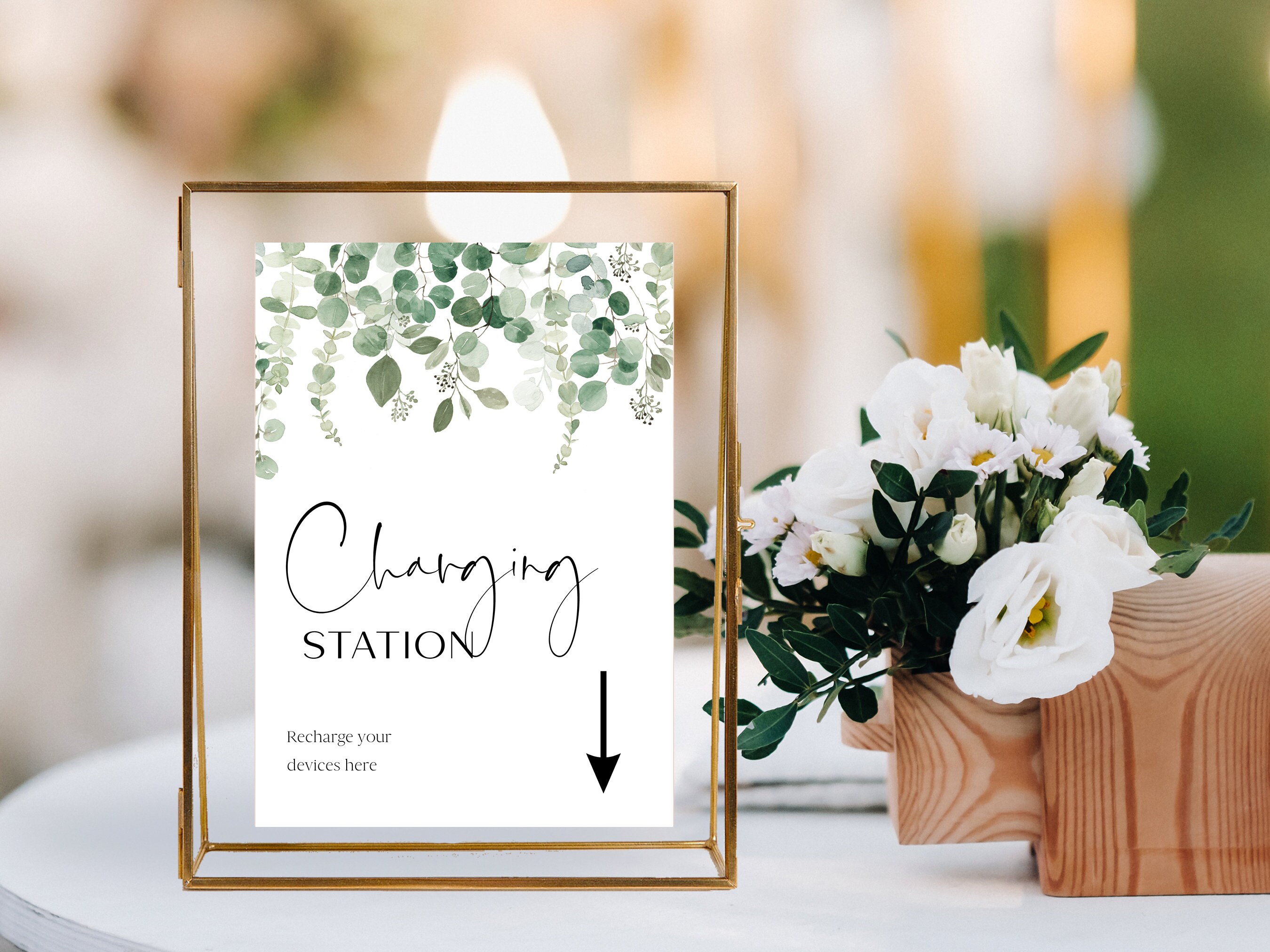 Eucalyptus Charging Station Sign, Charging Bar Sign Template, Party ...