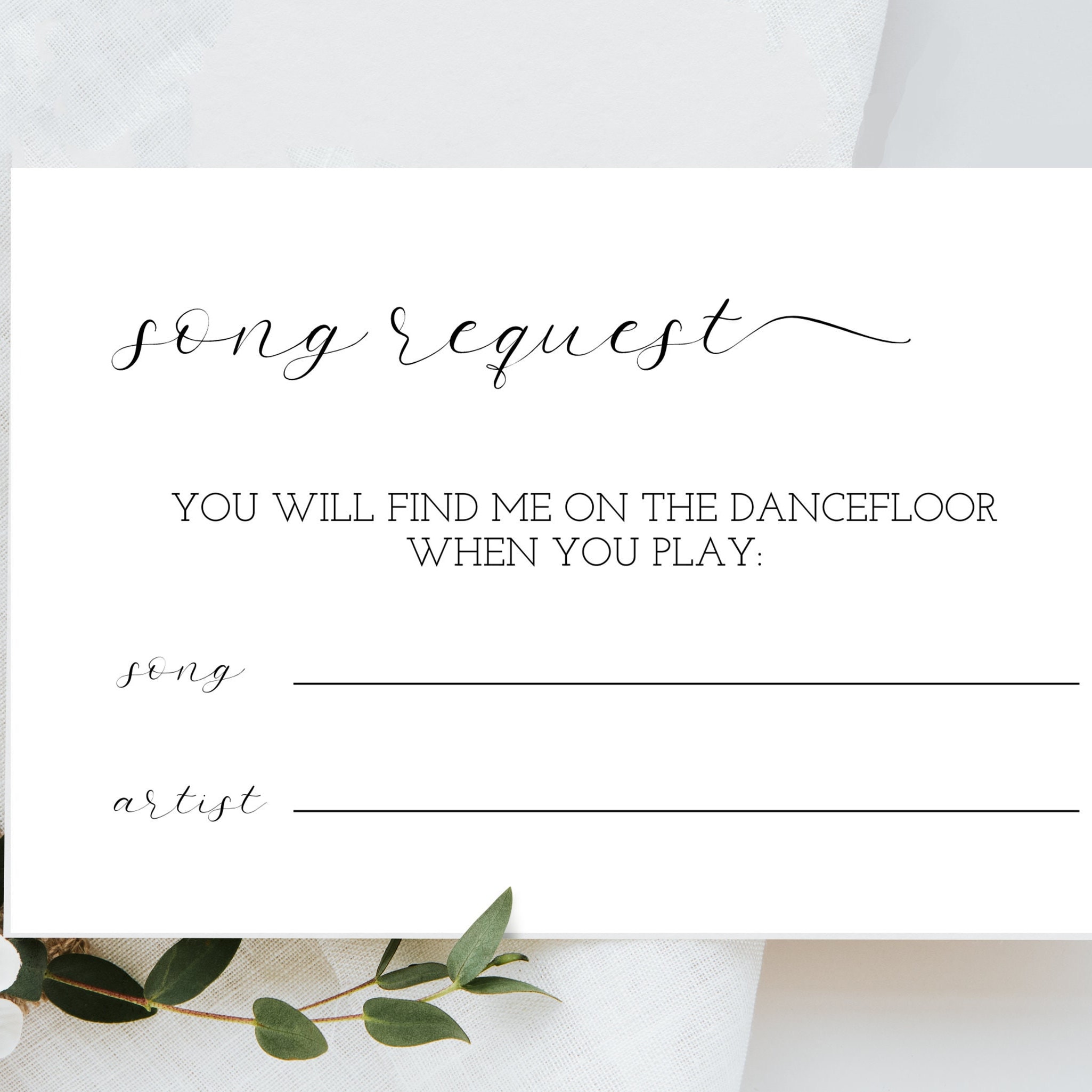 Song Request Card for Wedding, Printable Wedding DJ Request, Song ...