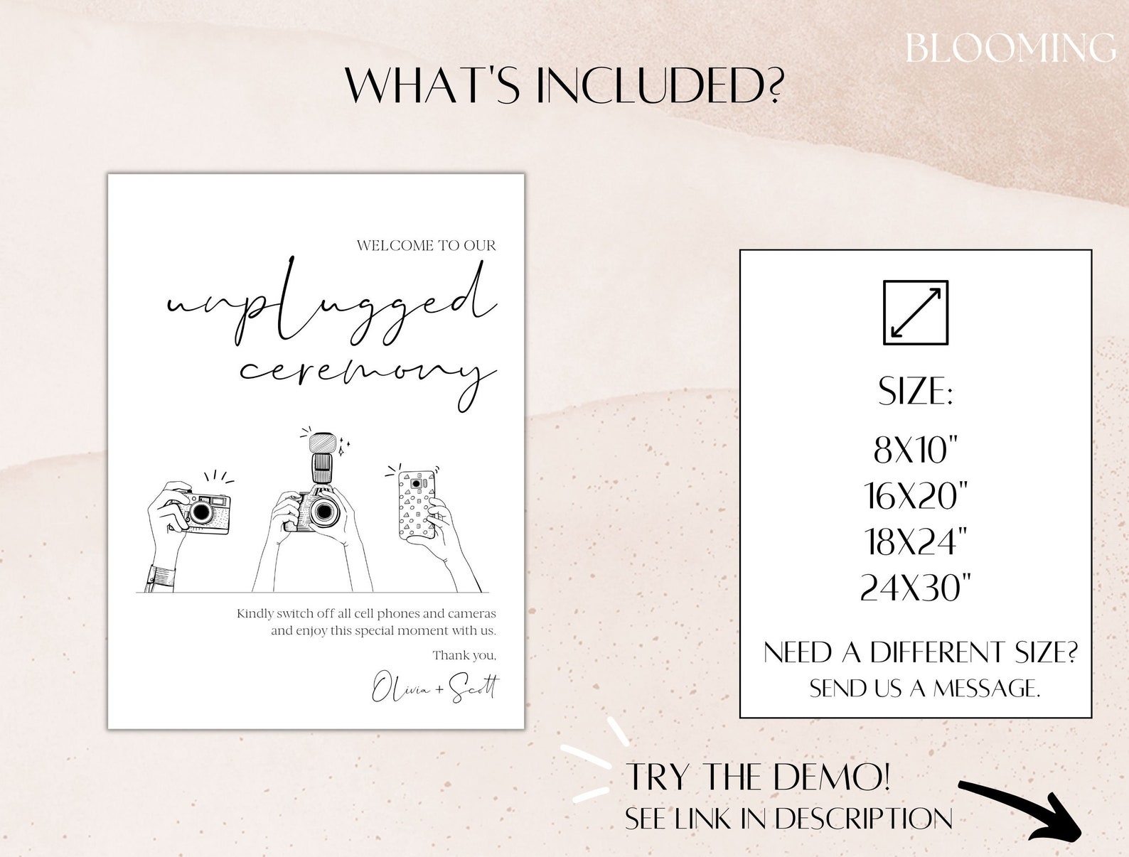 Modern Unplugged Ceremony Sign, Minimalist Unplugged Wedding Sign ...