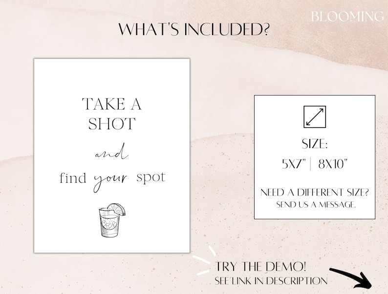 Take a Shot Find Your Spot Minimalist Wedding Signage - Etsy