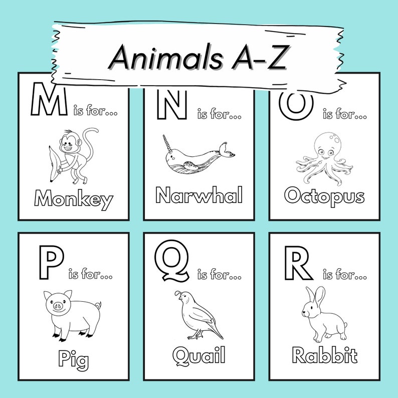 26 Pages Animals A-Z Coloring Pages | Animal ABC Coloring Book | ABC ...