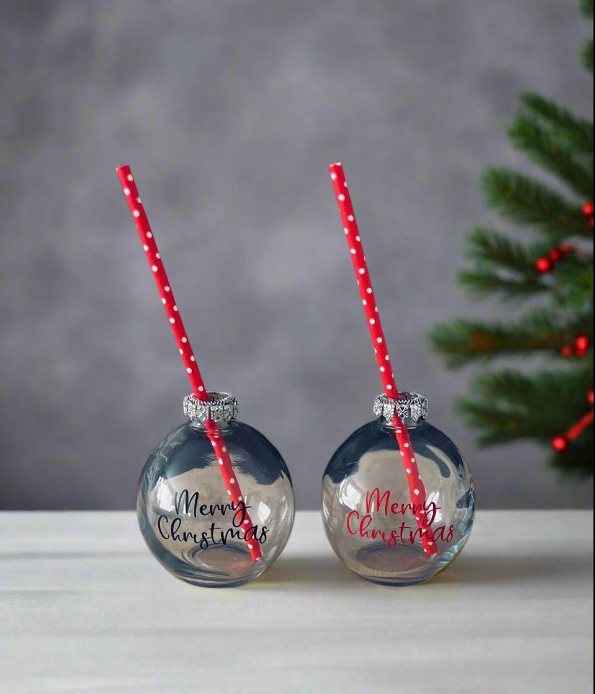 Christmas Bauble Drink Glass With Straw | Festive Glass | Novelty Glass ...