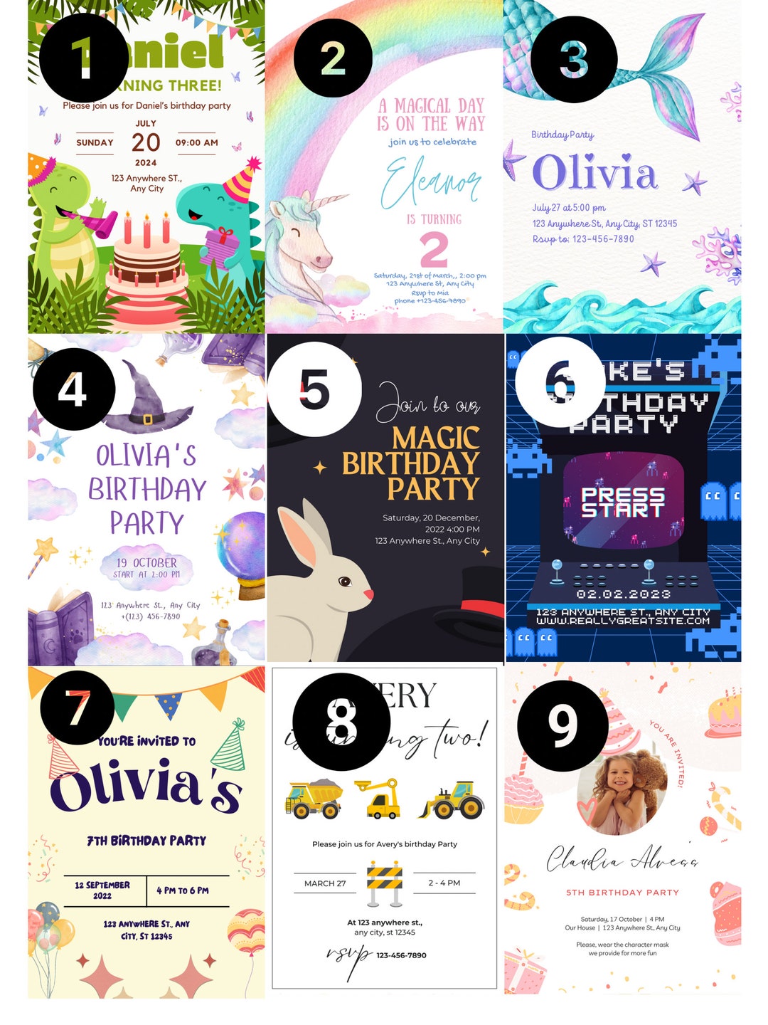 Children Party Invitations. Kids Birthday Invitations. Party ...