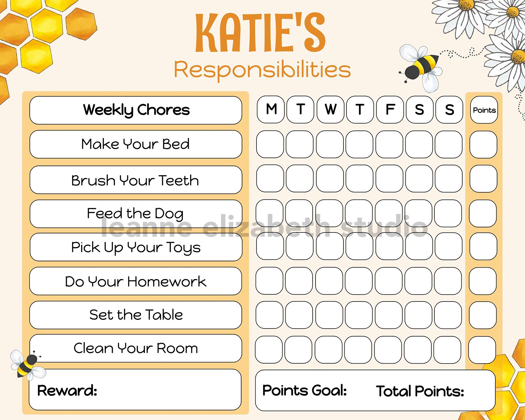 Printable Kid's Chore Chart Template | Kid Responsibilities Chart ...