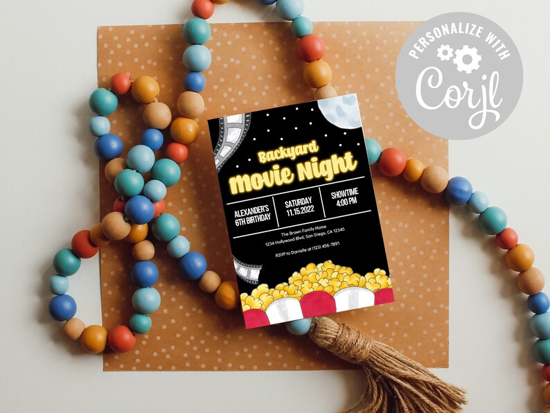 Movie Night Birthday Invitation | Backyard Movie Night Theme | Movie ...