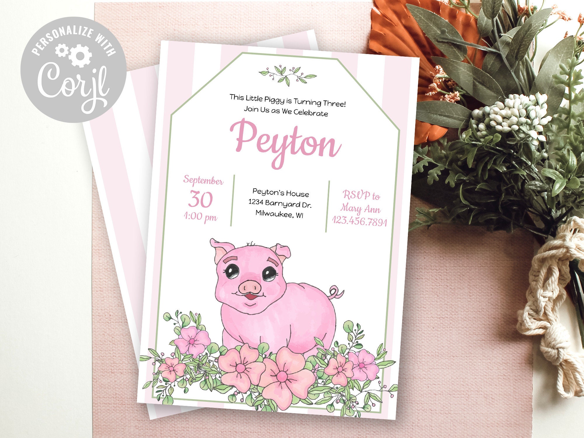 Pig Theme Birthday Invitation | This Little Piggy | Kid's Birthday ...