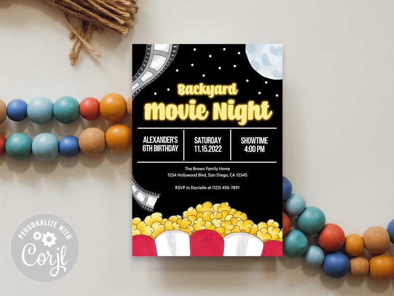 Movie Night Birthday Invitation | Backyard Movie Night Theme | Movie ...