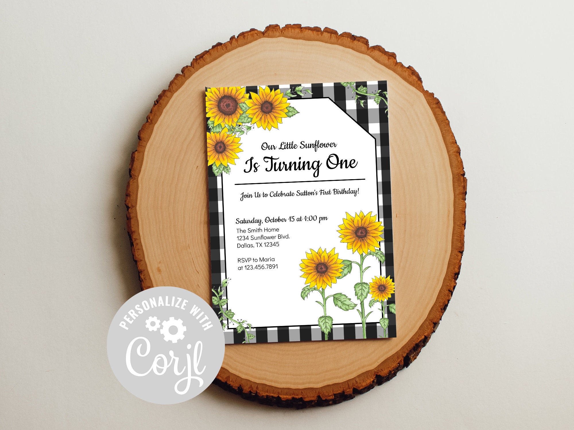 Sunflower Theme Birthday Invitation Our Little Sunflower Kid's Birthday ...